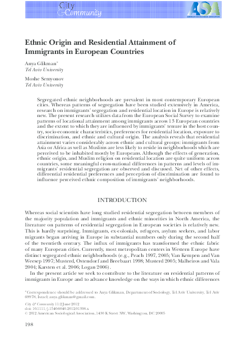 (PDF) Ethnic Origin and Residential Attainment of Immigrants in ...
