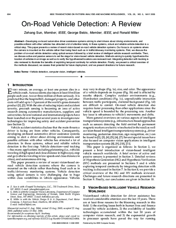 Pdf On Road Vehicle Detection A Review