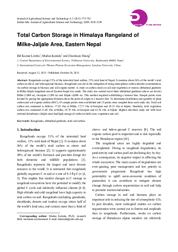 (PDF) Total Carbon Storage in Himalaya Rangeland of Milke-Jaljale Area ...