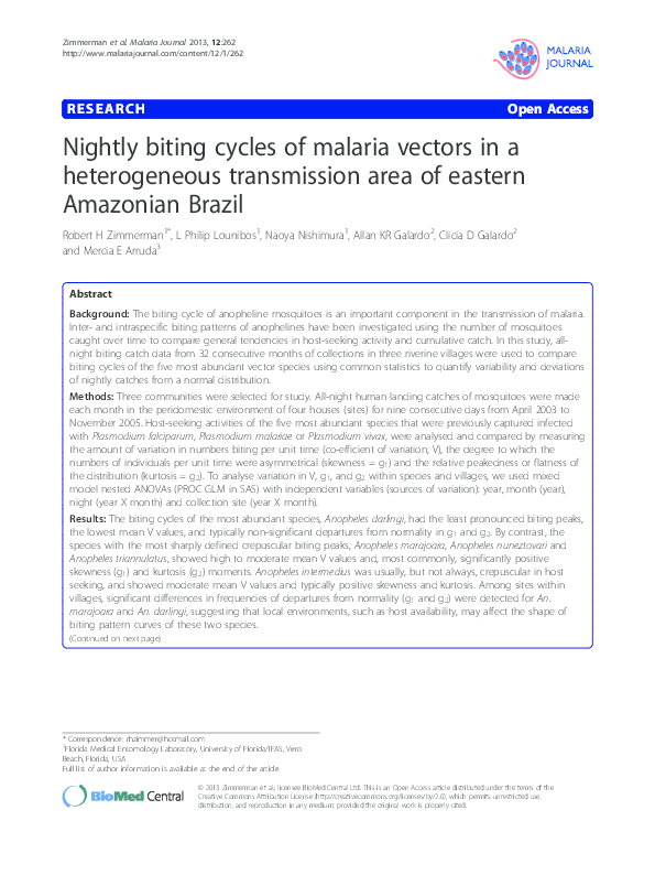 (PDF) Nightly biting cycles of malaria vectors in a heterogenous transmission area of eastern ...