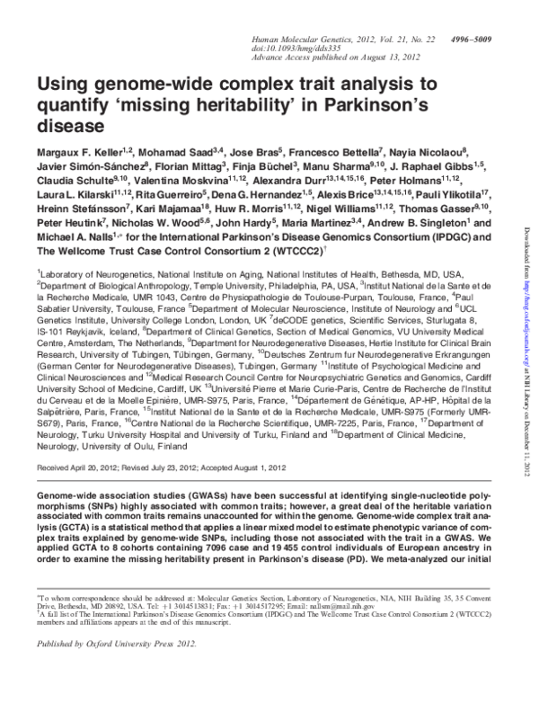 Pdf Using Genome Wide Complex Trait Analysis To Quantify Missing