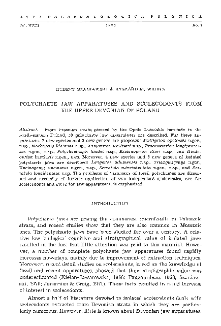 (PDF) Polychaete jaw apparatuses and scolecodonts from the Upper ...