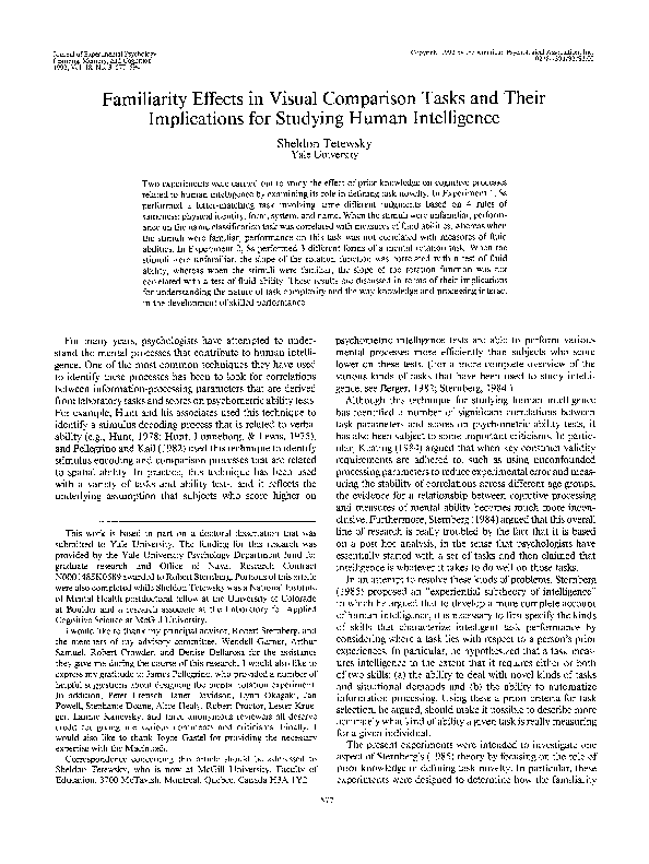 (PDF) Familiarity Effects in Visual Comparison Tasks and Their ...