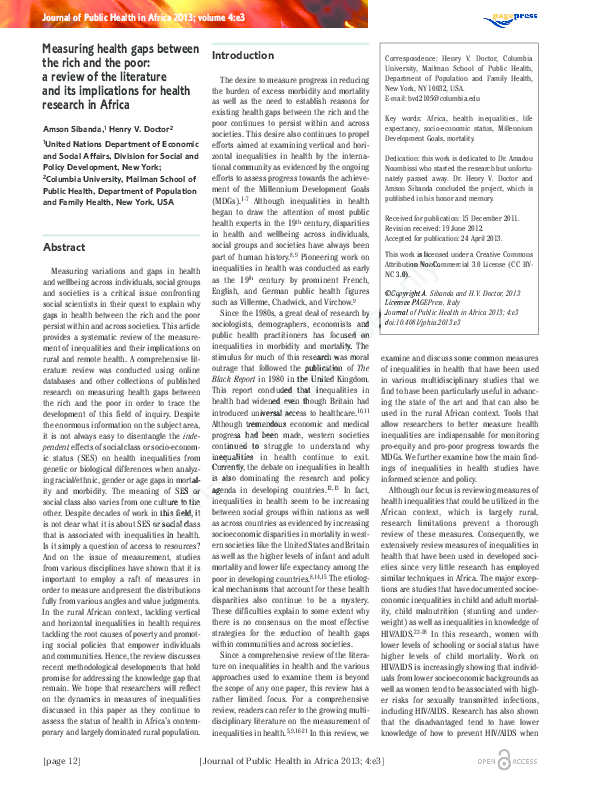 (PDF) Measuring health gaps between the rich and the poor: a review of ...