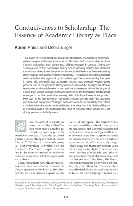 (PDF) Conduciveness to Scholarship: The Essence of Academic Library as ...