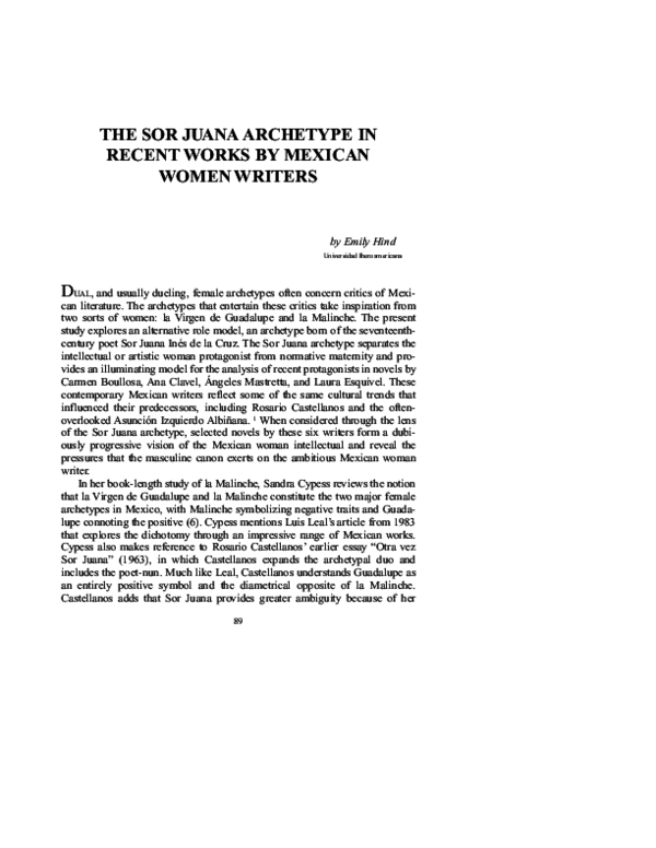 (PDF) The Sor Juana Archetype in Recent Works by Mexican Women Writers
