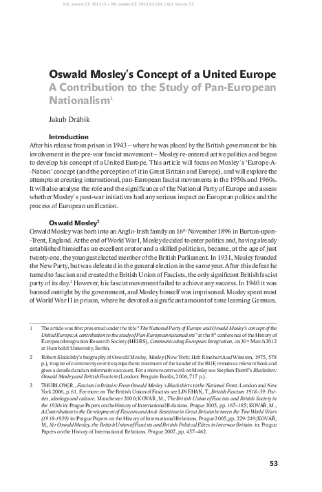 (PDF) Oswald Mosley´s Concept of a United Europe. A Contribution to the ...