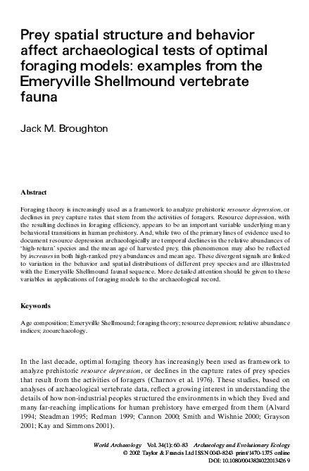(PDF) Prey spatial structure and behavior affect archaeological tests ...