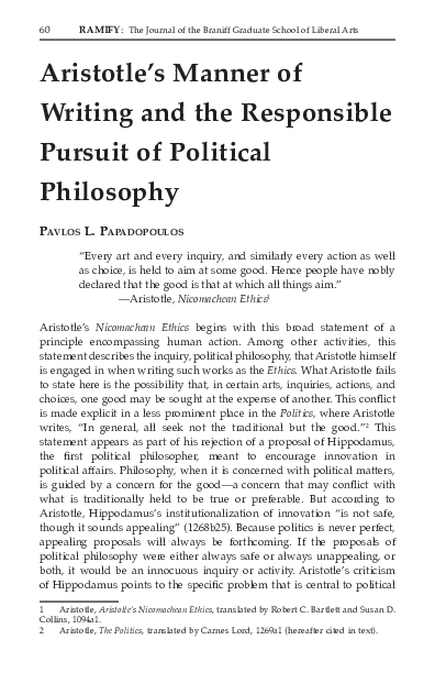 (PDF) Aristotle's Manner of Writing and the Responsible Pursuit of ...