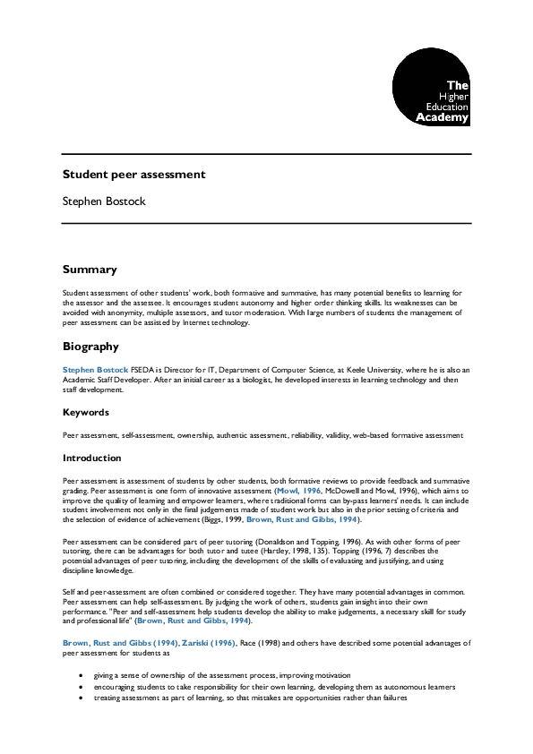Pdf Student Peer Assessment