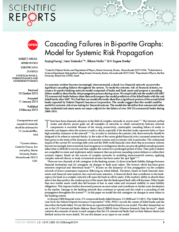 (PDF) Cascading Failures in Bi-partite Graphs: Model for Systemic Risk ...