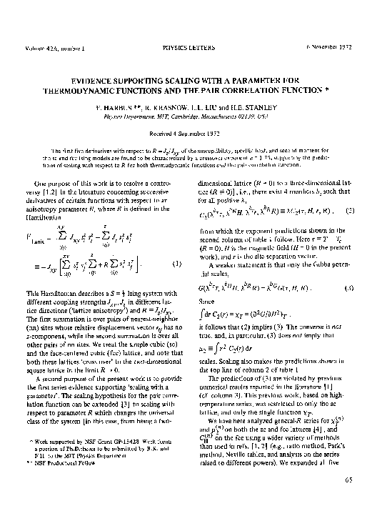(PDF) Evidence Supporting Scaling with a Parameter for Thermodynamic Functions and Pair ...