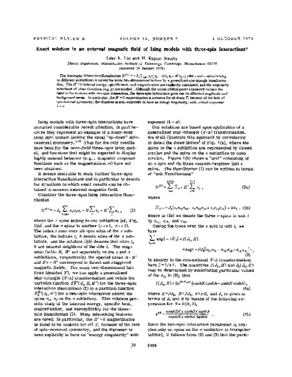 (PDF) Exact Solution in an External Magnetic Field of Ising Models with ...