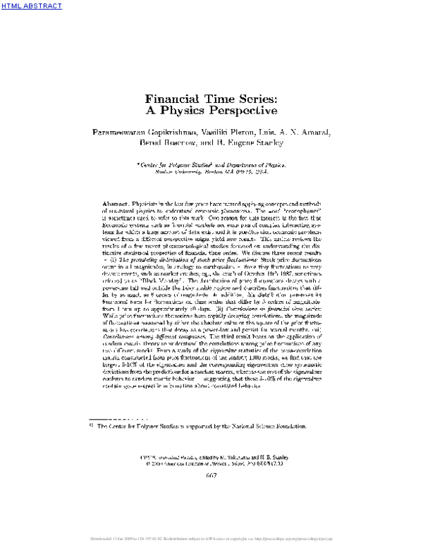 (PDF) Financial Time Series: A Physics Perspective