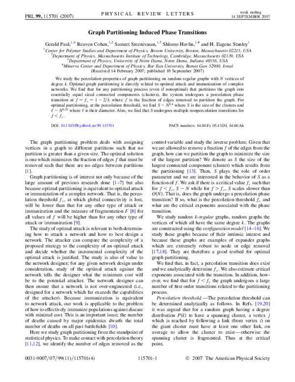 Pdf Graph Partitioning Induced Phase Transitions