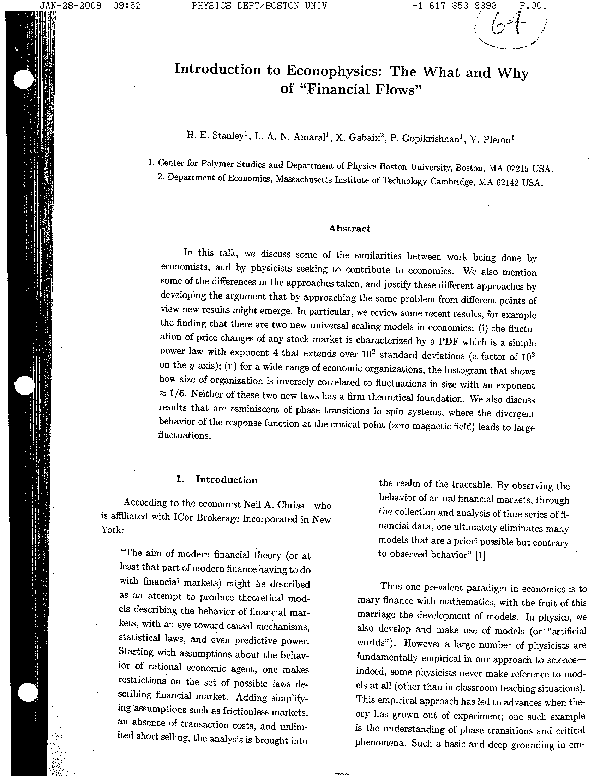 (PDF) Introduction to Econophysics: The What and Why of 'Financial Flows'