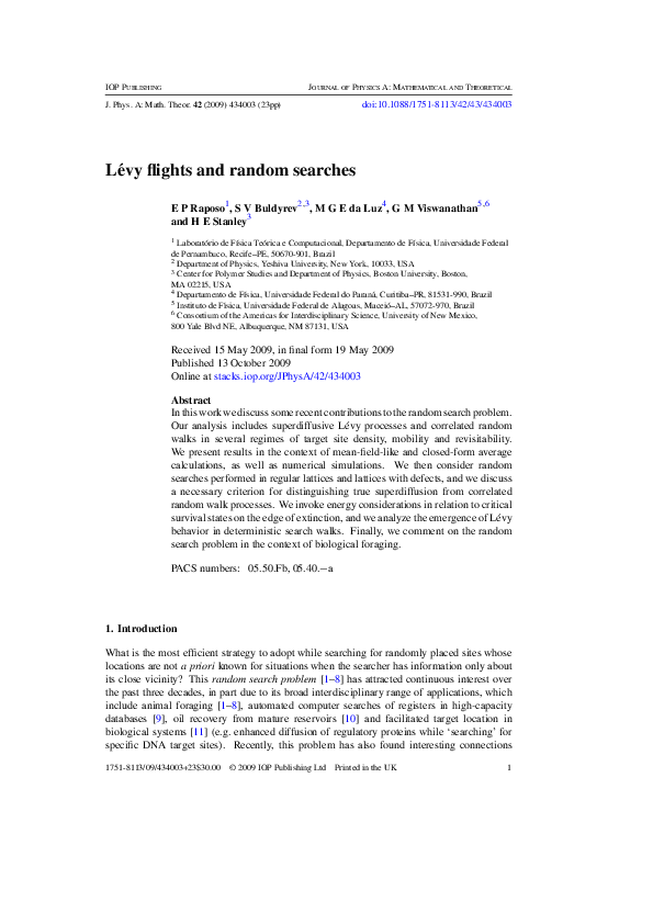 (PDF) Levy Flights and Random Searches
