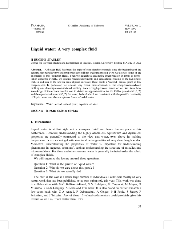 (PDF) Liquid Water: A Very Complex Fluid