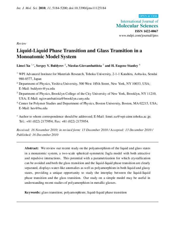 (PDF) Liquid-Liquid Phase Transition and Glass Transition in a ...
