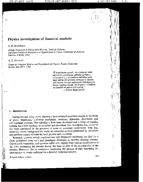(PDF) Physics Investigation of Financial Markets in The Physics of ...