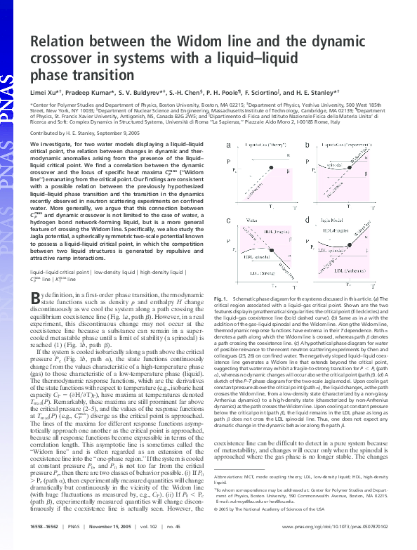 Pdf Relation Between The Widom Line And The Dynamic Crossover In