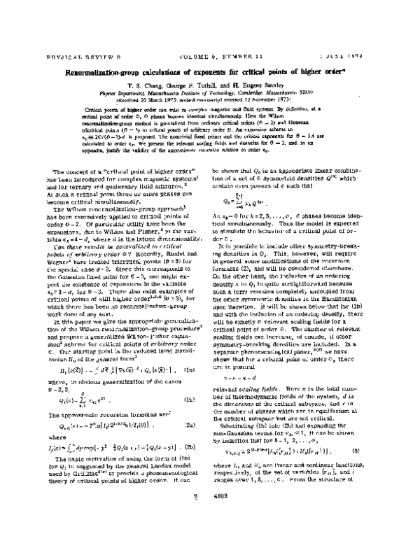(PDF) Renormalization Group Calculations of the exponents for Critical Points of Higher Order