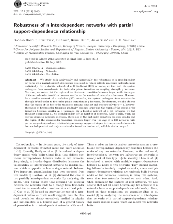 Pdf Robustness Of N Interdependent Networks With Partially Support