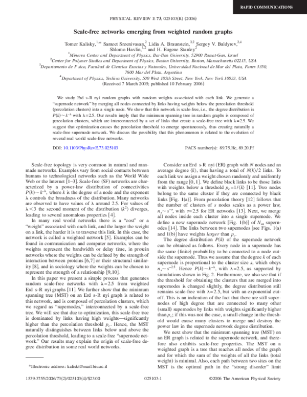 (PDF) Scale-Free Networks Emerging from Weighted Random Graphs