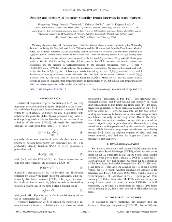 Pdf Scaling And Memory Of Intraday Volatility Return Intervals In