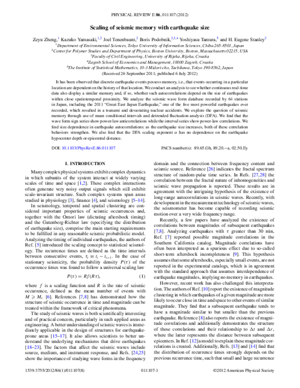 (PDF) Seismic Memory Scaling and Earthquake Size