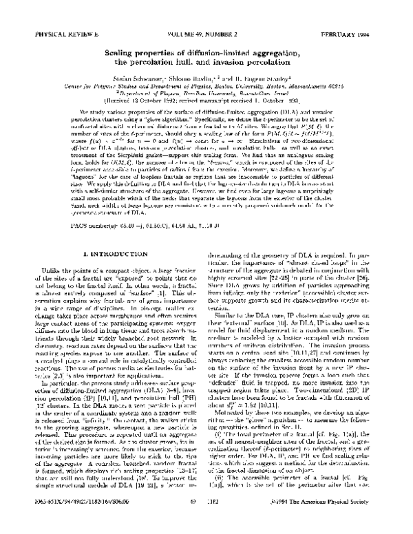 (PDF) Scaling Properties of Diffusion Limited Aggregation, the Percolation Hull, and Invasion ...