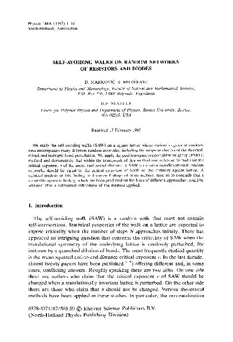 (PDF) Self-Avoiding Walks on Random Networks of Resistors and Diodes