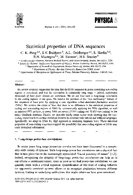 Pdf Statistical Properties Of Dna Sequences