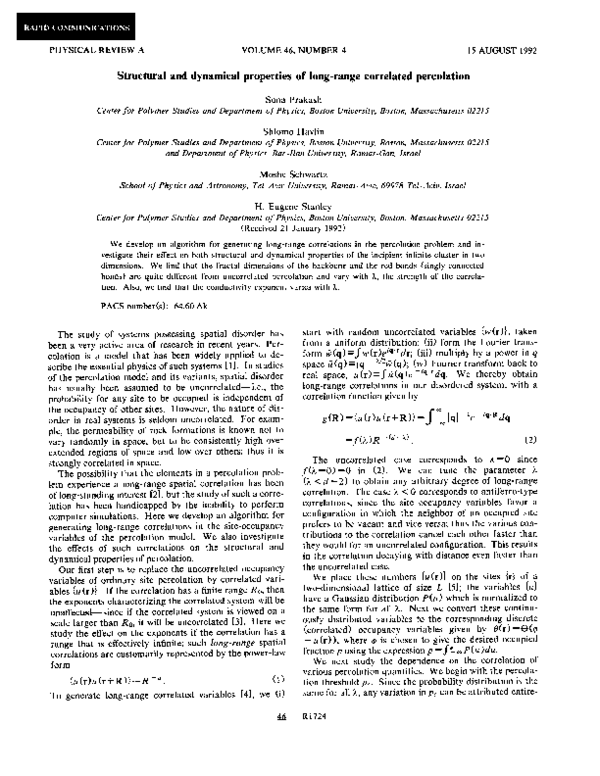 Pdf Structural And Dynamical Properties Of Long Range Correlated