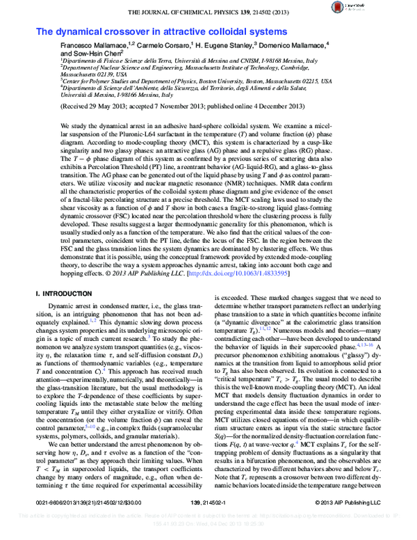 (PDF) The Dynamical Crossover in Attractive Colloidal Systems