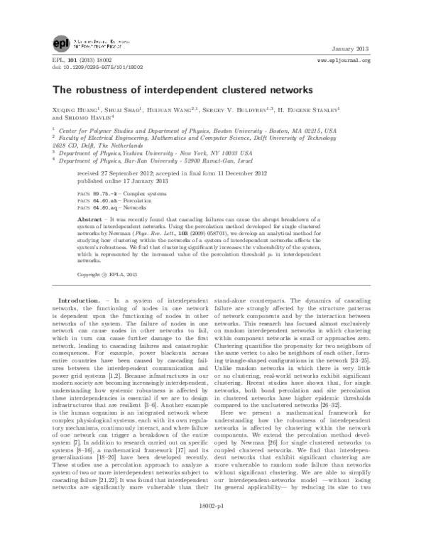 Pdf The Robustness Of Interdependent Clustered Networks