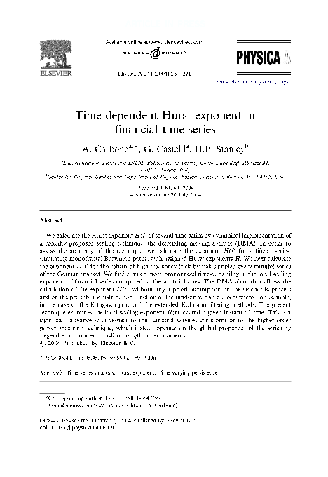 (PDF) Time-Dependent Hurst Exponent in Financial Time Series