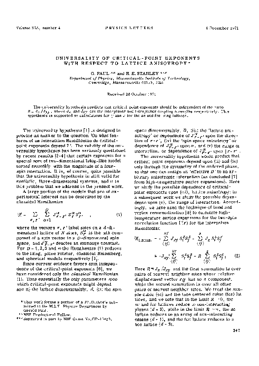 Pdf Universality Of Critical Point Exponents With Respect To Lattice