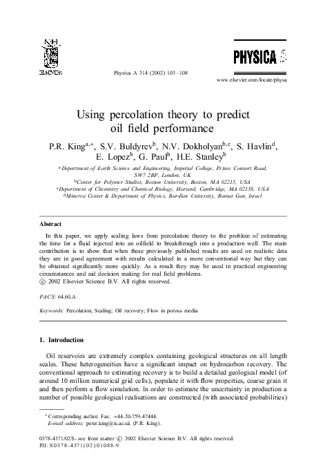 (PDF) Using Percolation Theory to Predict Oil Field Performance