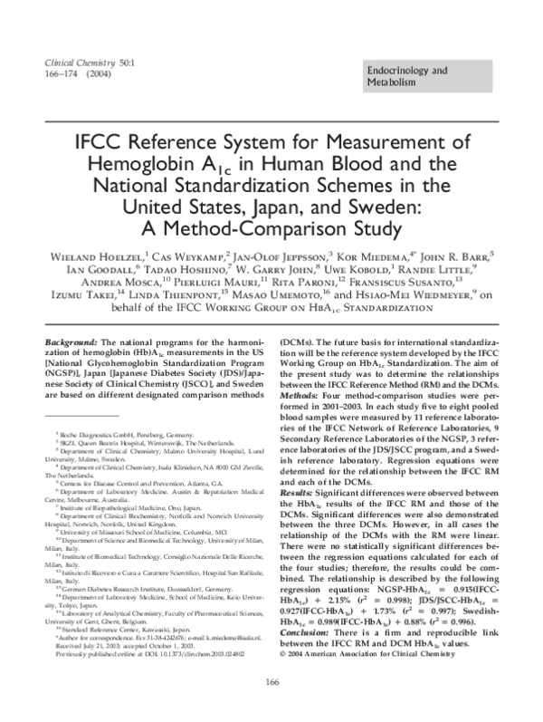 (PDF) IFCC Reference System for Measurement of Hemoglobin A1c in Human ...