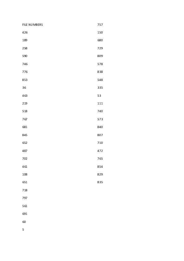 (DOC) FILE NUMBERS ON DATA CAPTURED FROM FILES