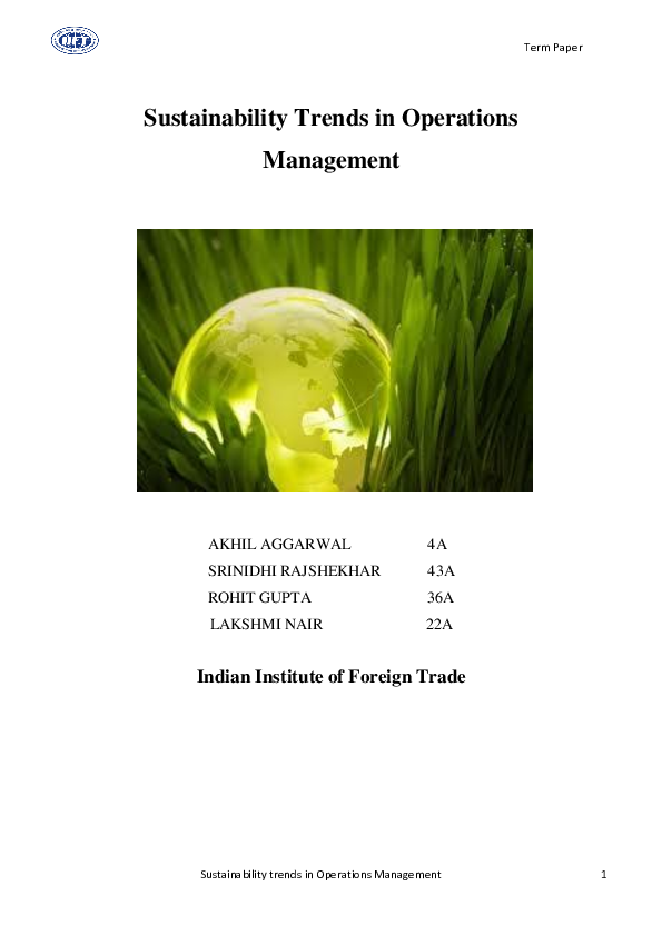 (DOC) Term paper Sustainability trends in Operations Management