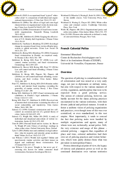 (PDF) « The French colonial police » in G. Bruinsma, D. Weisburd ...
