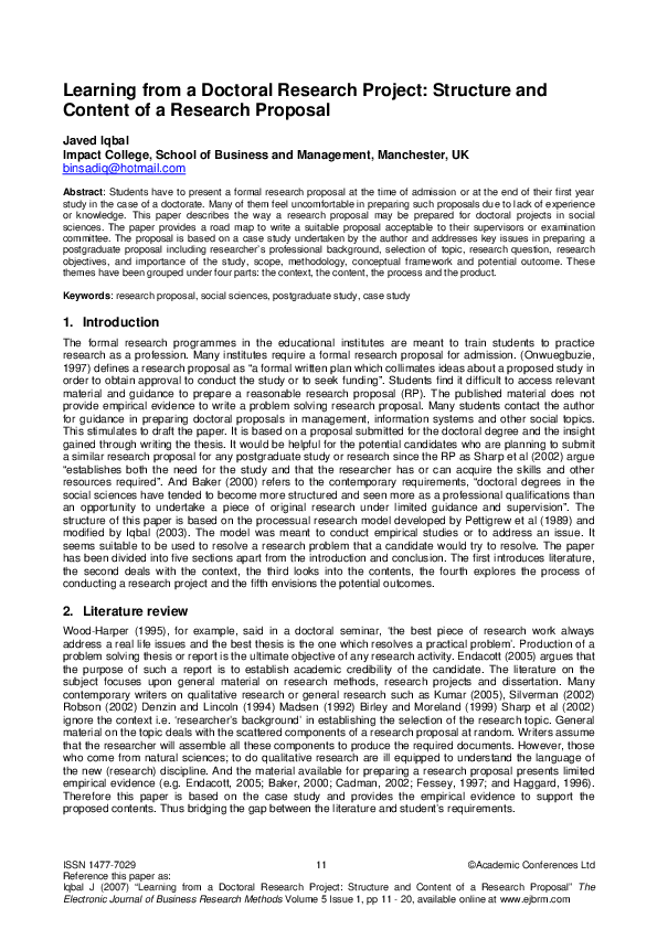(PDF) Learning from a Doctoral Research Project: Structure and Content ...