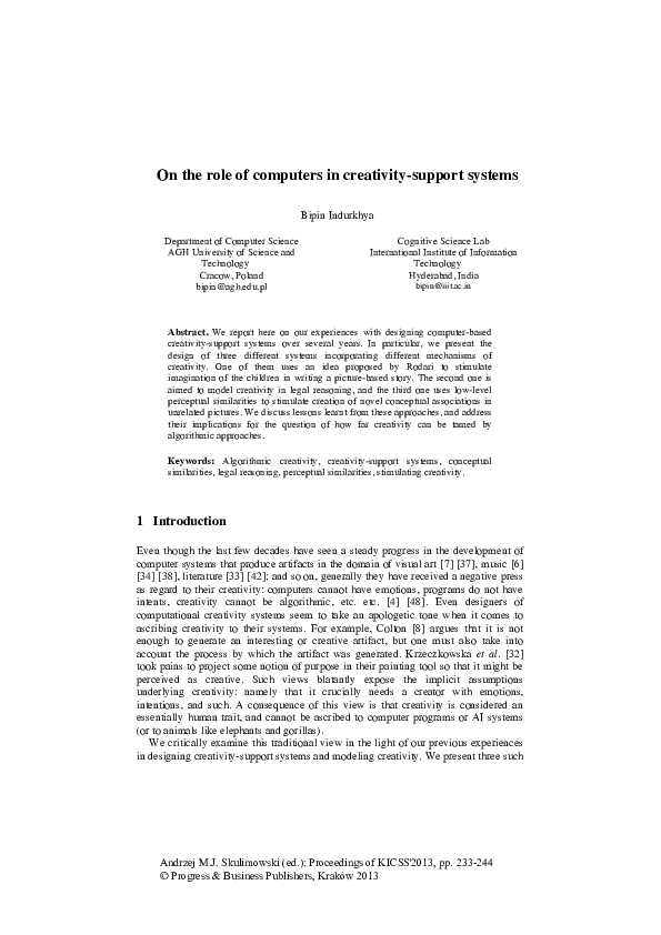 (PDF) On the role of computers in creativity-support systems