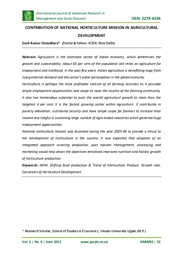 (PDF) CONTRIBUTION OF NATIONAL HORTICULTURE MISSION IN AGRICULTURAL ...