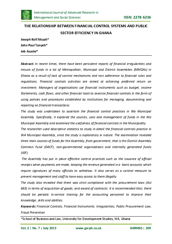 (PDF) THE RELATIONSHIP BETWEEN FINANCIAL CONTROL SYSTEMS AND PUBLIC ...