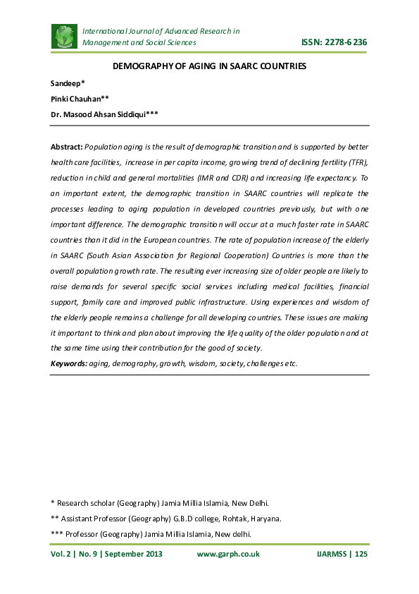 (PDF) DEMOGRAPHY OF AGING IN SAARC COUNTRIES INTRODUCTION