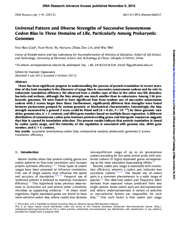 Pdf Universal Pattern And Diverse Strengths Of Successive Synonymous Codon Bias In Three