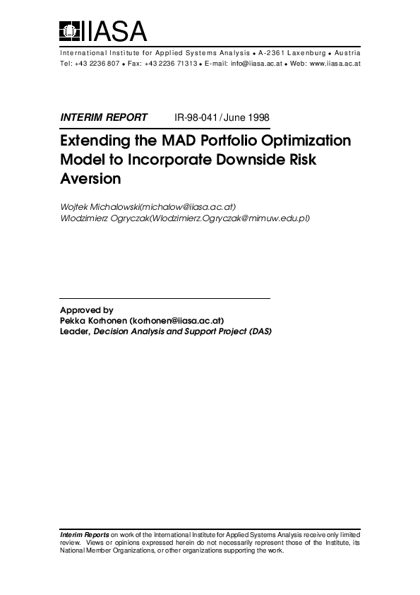 (PDF) Extending the MAD Portfolio Optimization Model to Incorporate Downside Risk Aversion